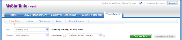 MYOB MyStaffInfo Help Timesheet MYOB MyStaffInfo Help Timesheet